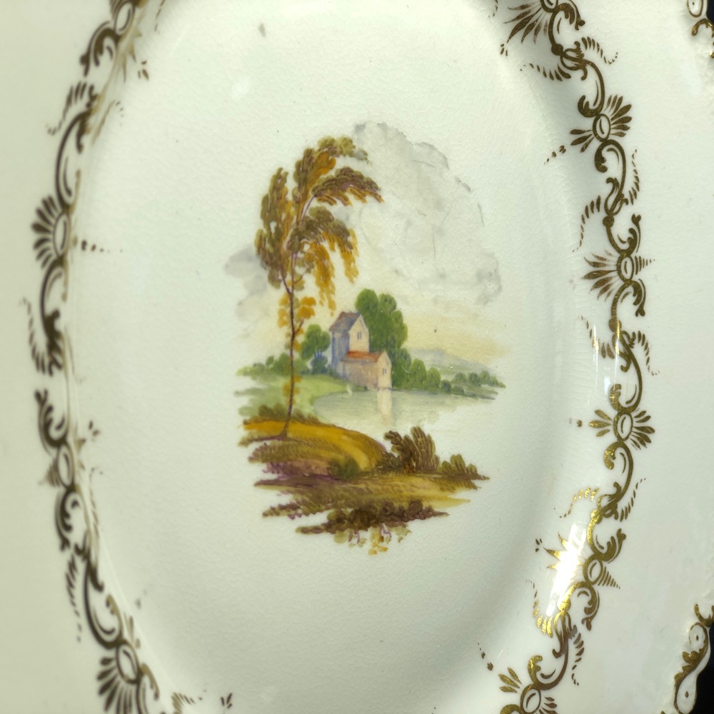 Rockingham plate, pattern 558 – scenic, with ornate gold border ...