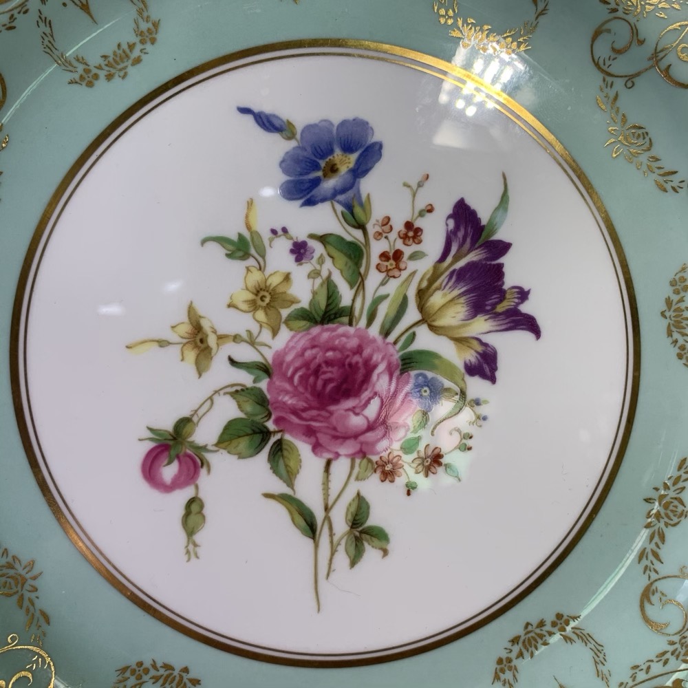 Royal Worcester plate, gilt & central printed flowers, 20th C ...