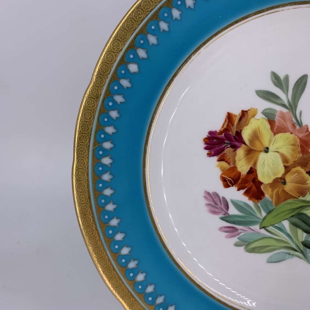 Minton turquoise plate, flowers, dated 1863, pat. A6394 | Moorabool ...