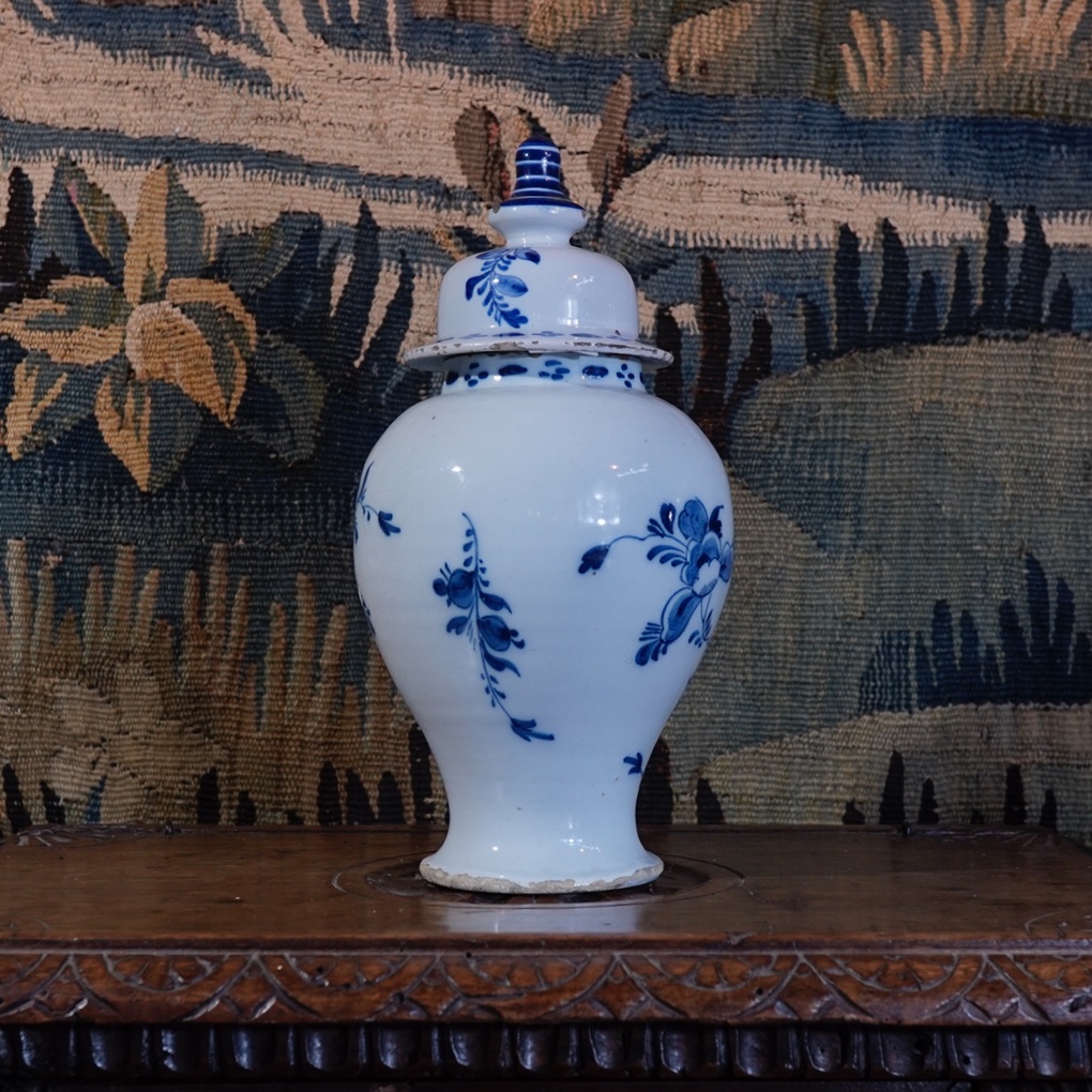 Dutch Delft baluster vase & lid, Rococo Chinoiserie garden, c. 1750 ...