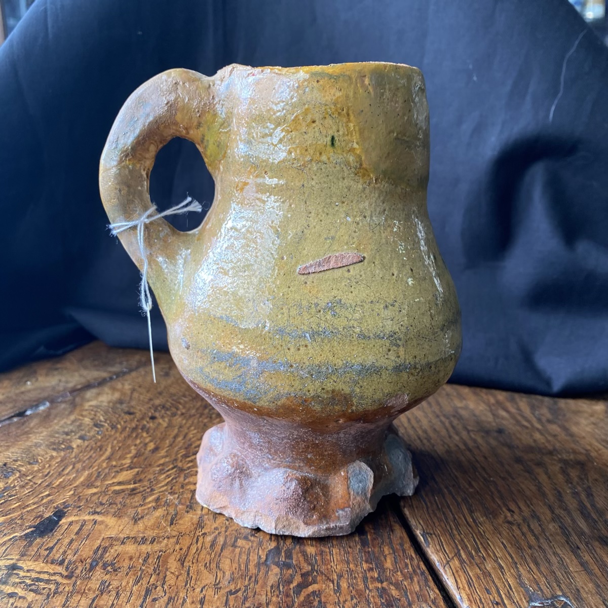 Medieval leadglaze drinking mug, rare English lead-glazed type, thumbed ...