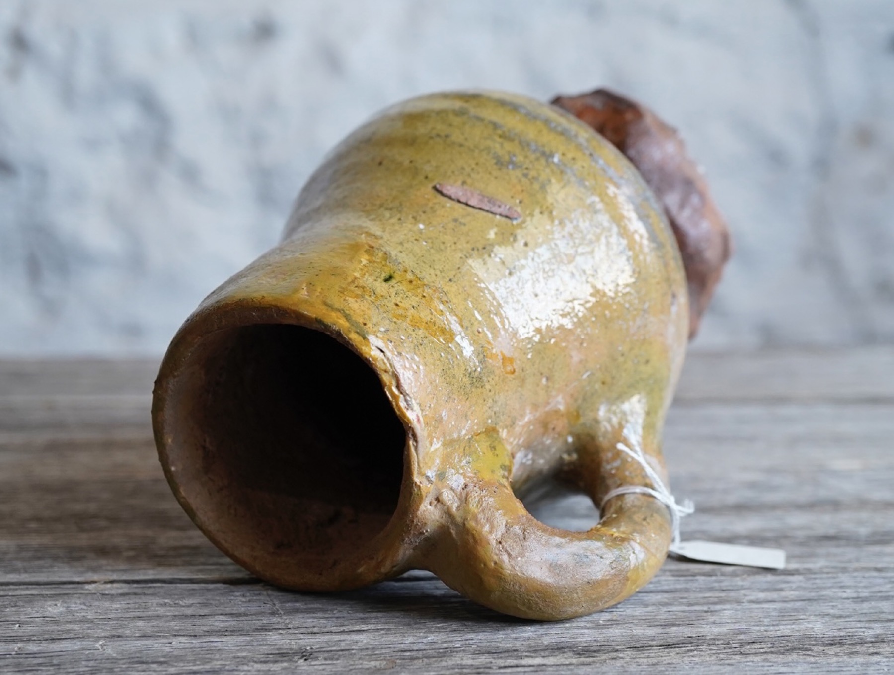 Medieval leadglaze drinking mug, rare English lead-glazed type, thumbed ...
