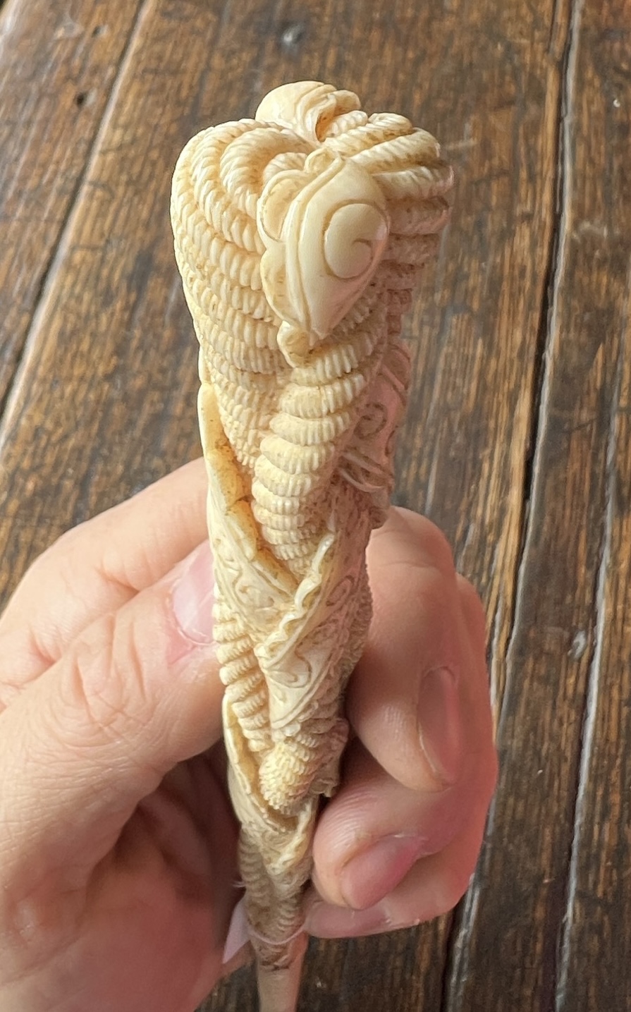 Ivory Parasol handle, Netsuke-style Japanese knotted cord with ...