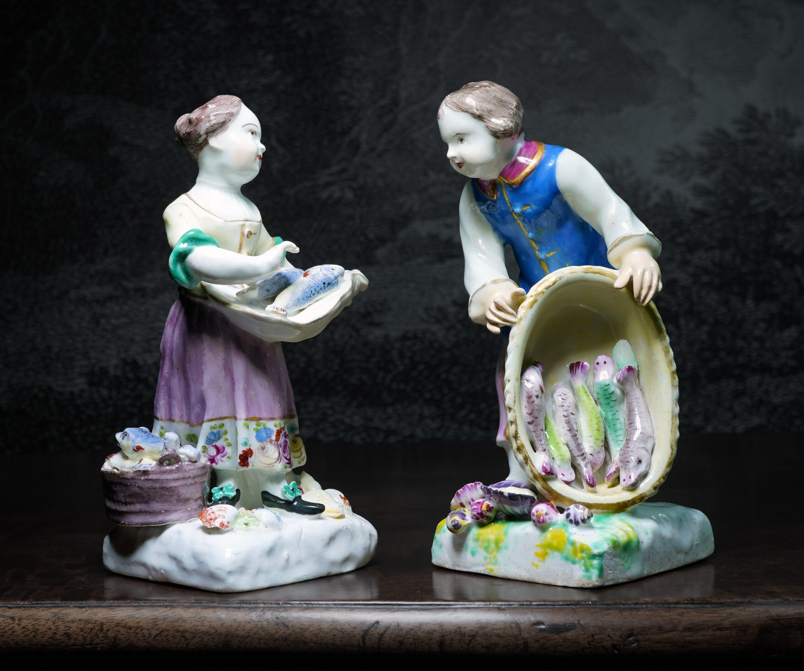 Rare pair of Bow ‘Fishmongers’, after Meissen originals, c. 1758 ...