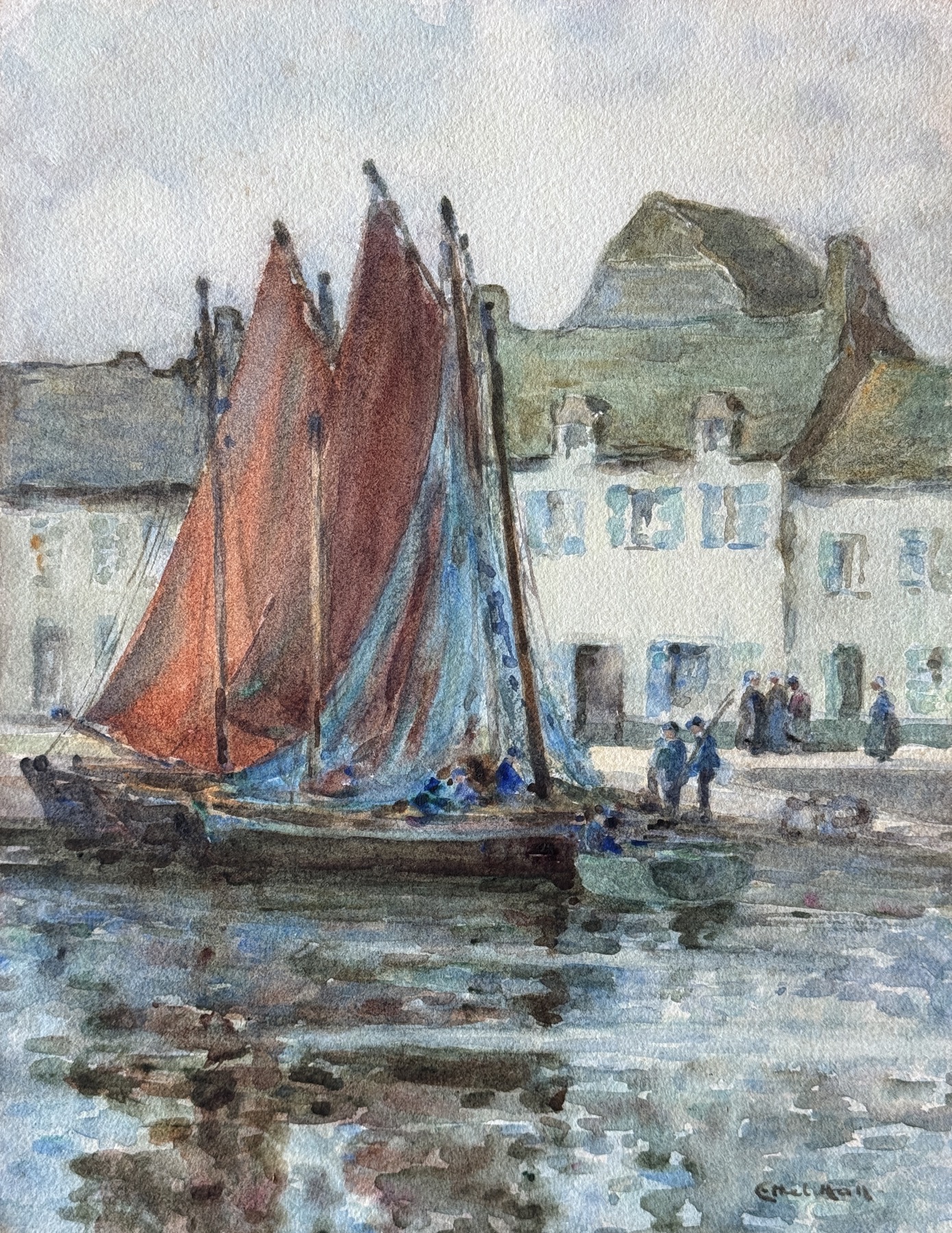 Ethel Hall – Fishing Boats – watercolour in original frame, c.1880 ...